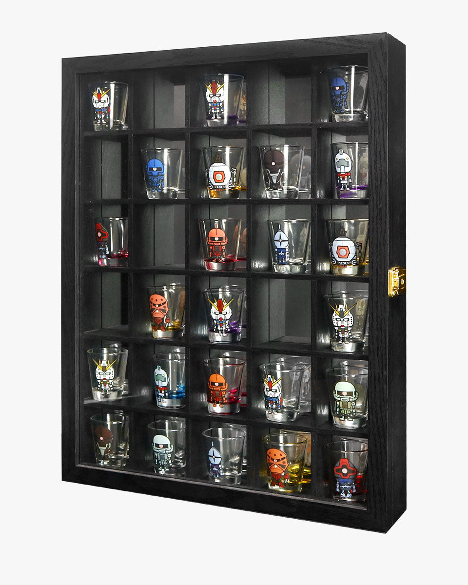 15.5x20 Black 30 Slots with Mirror Background Wooden Cabinet Rack Shad