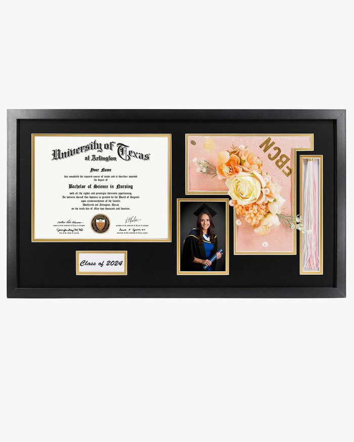 Graduation Shadow Box Frame for Diploma & Photo with Cap & Tassel Hold