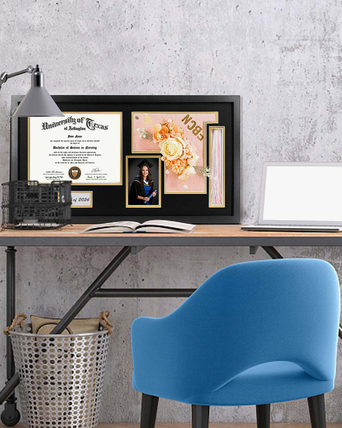 Graduation Shadow Box Frame for Diploma & Photo with Cap & Tassel Hold