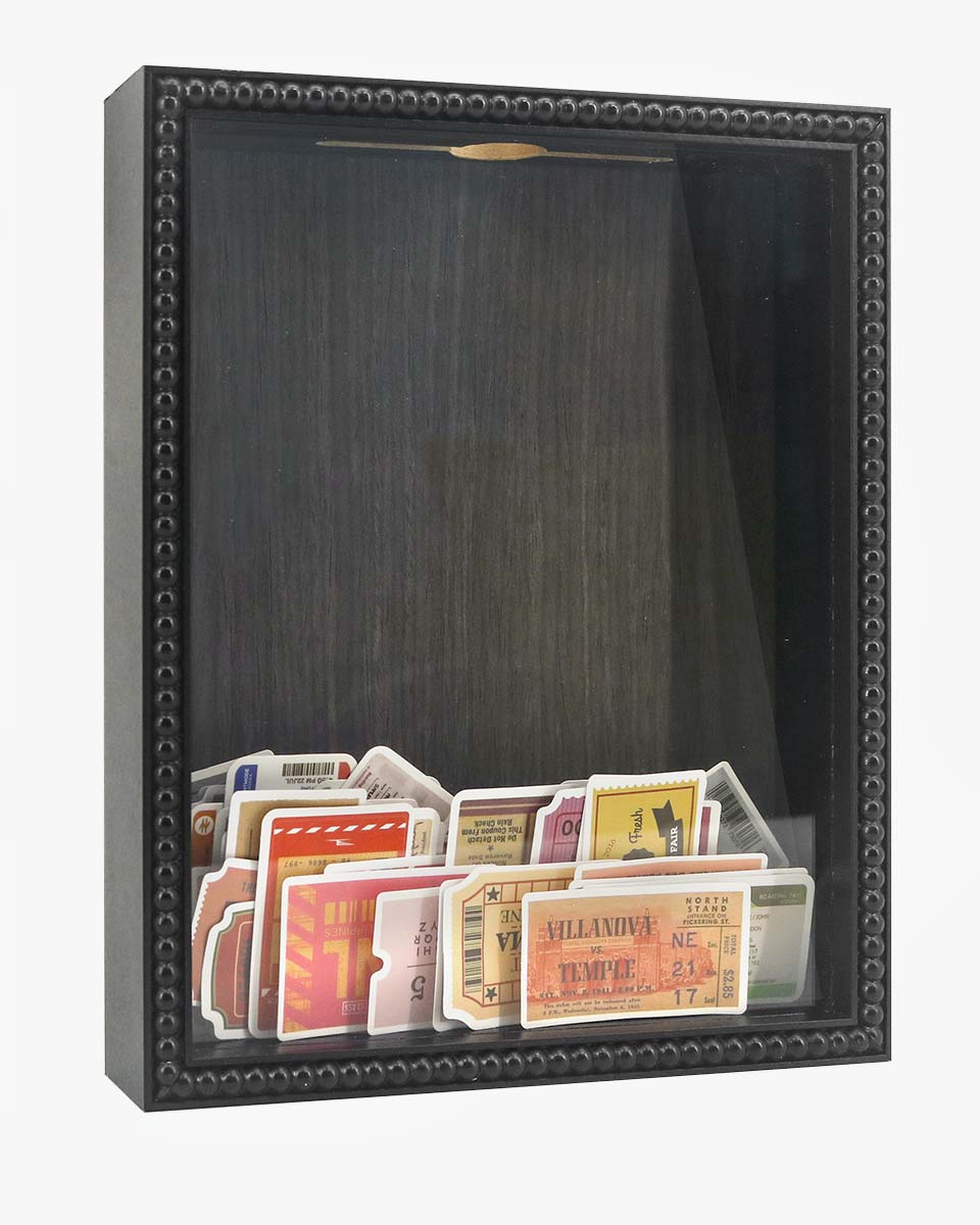 Black Top Loading with Slot Unique Beaded Design Travel Shadow Box in