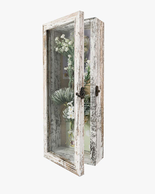 Rustic White Real Glass Shadow Box Frame Window Door With Hinge