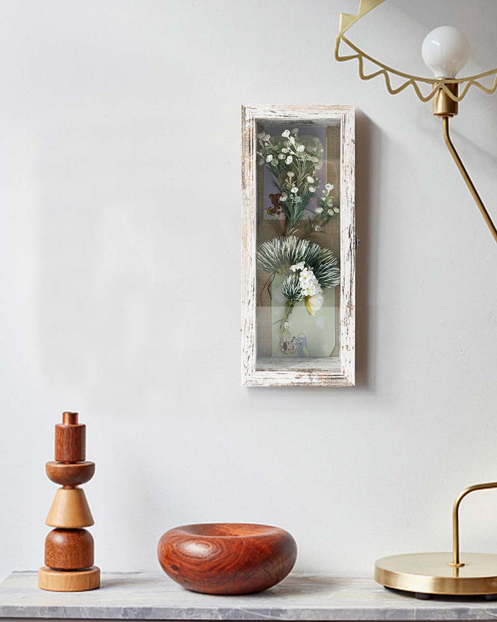 Rustic White Real Glass Shadow Box Frame Window Door With Hinge