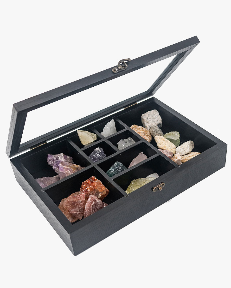 Rock Crystal Collection Box with Shelves - Onyx Opal Crystal Stand Dis