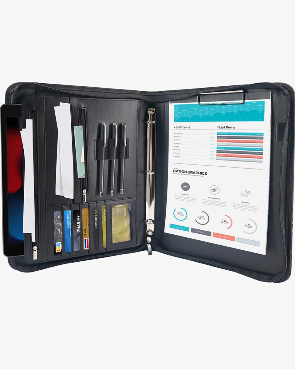 Zippered Black Marble Leather Padfolio Portfolio with Hidden Handle ...