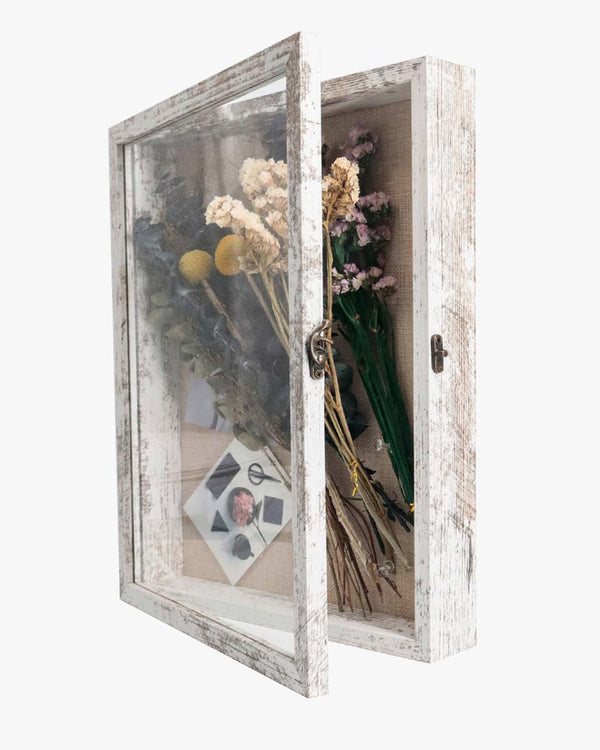 Rustic White Real Glass Shadow Box Frame Window Door With Hinge